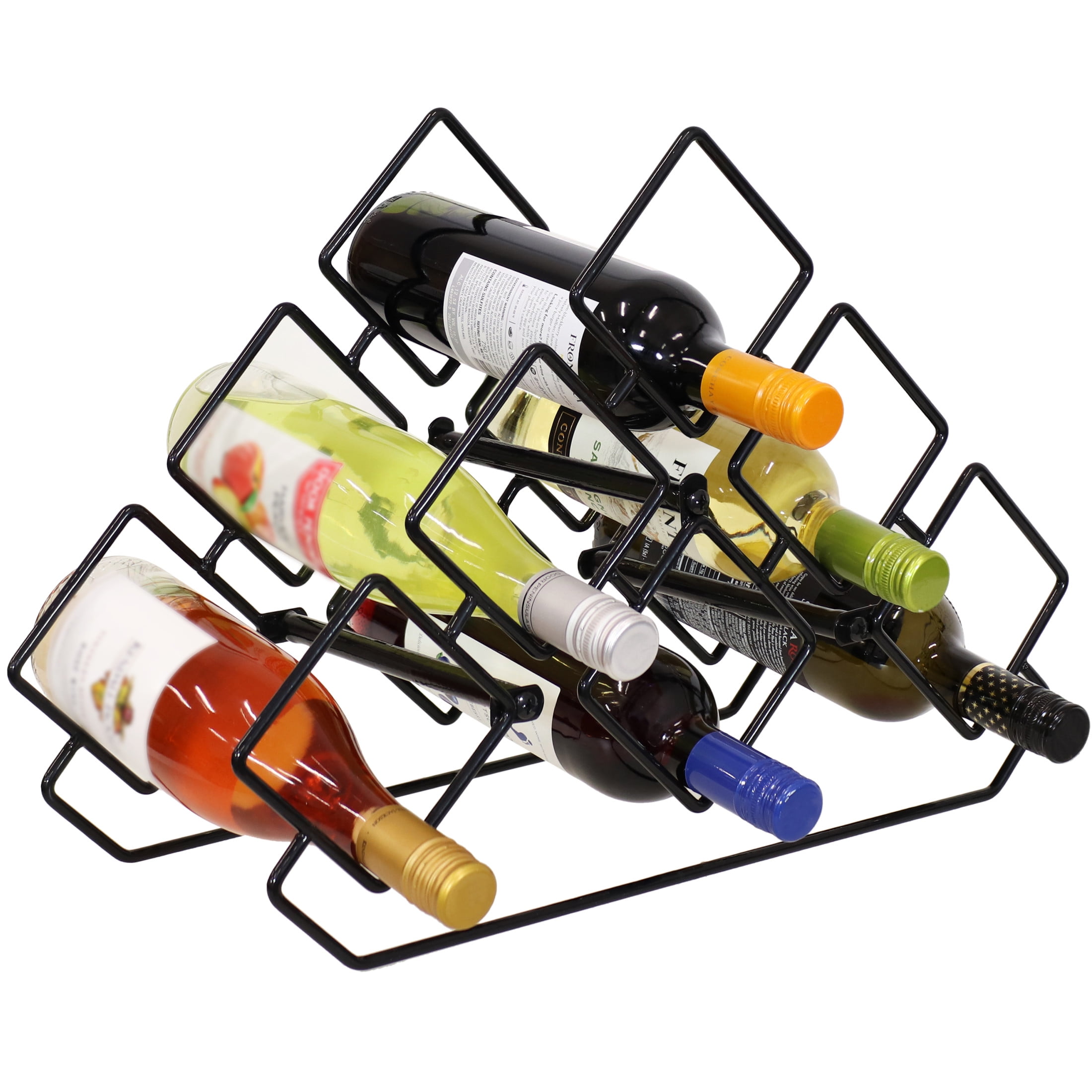 Sunnydaze Modern Black Metal Wire Freestanding 6-Bottle Triangular ...