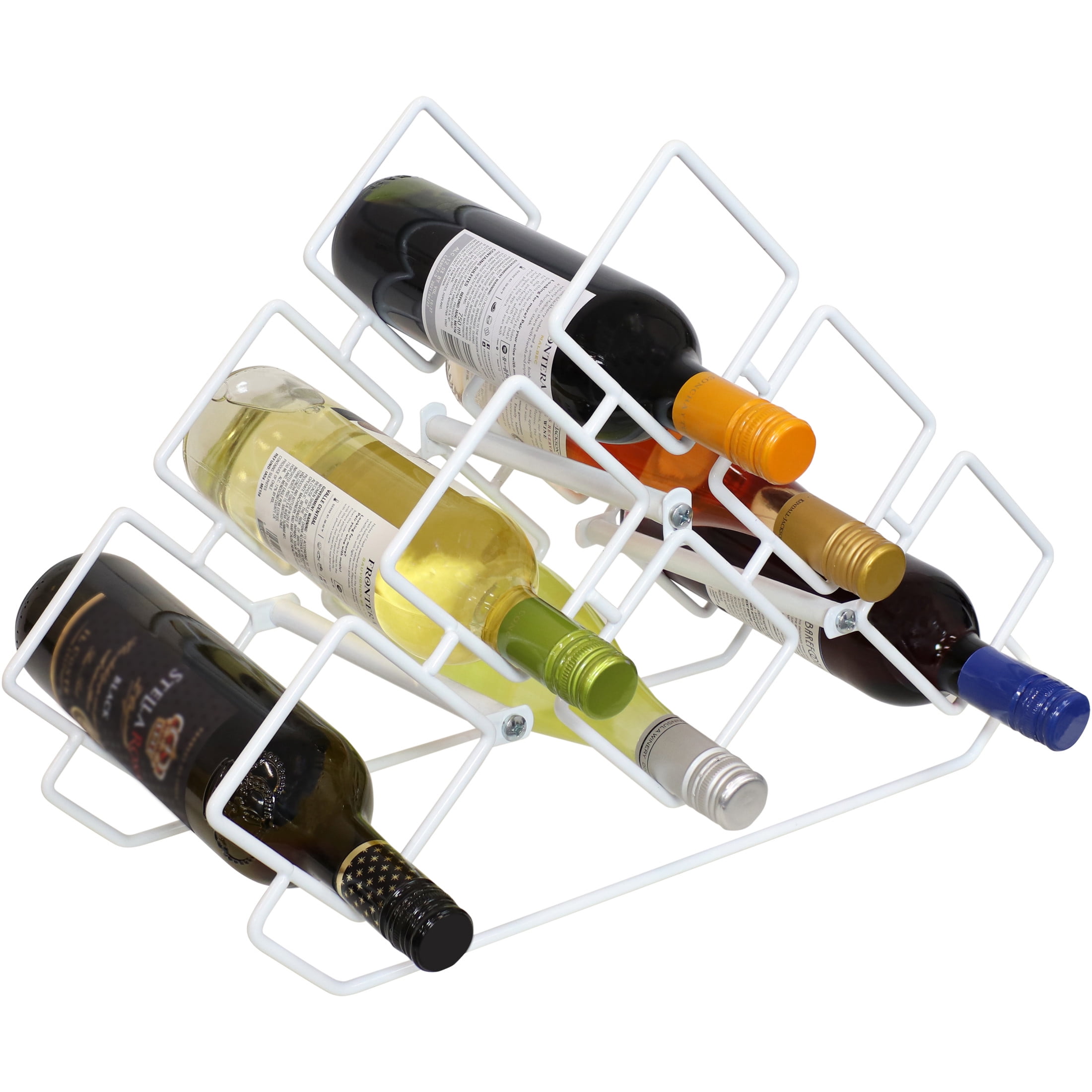 Sunnydaze Modern White Metal Wire Freestanding 6-Bottle Triangular ...