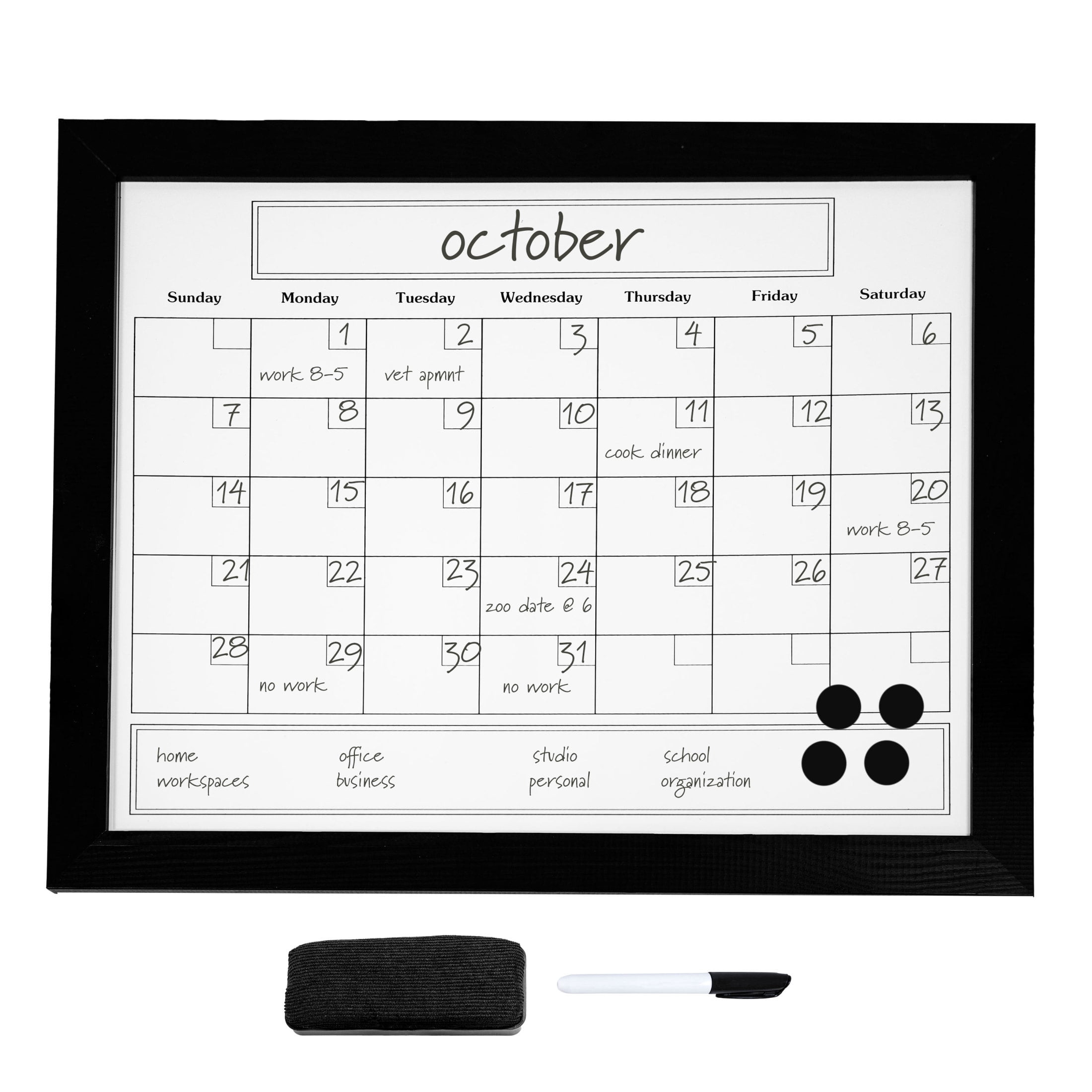 Sunnydaze Monthly Calendar Whiteboard for Wall, 30" x 24" with Marker ...