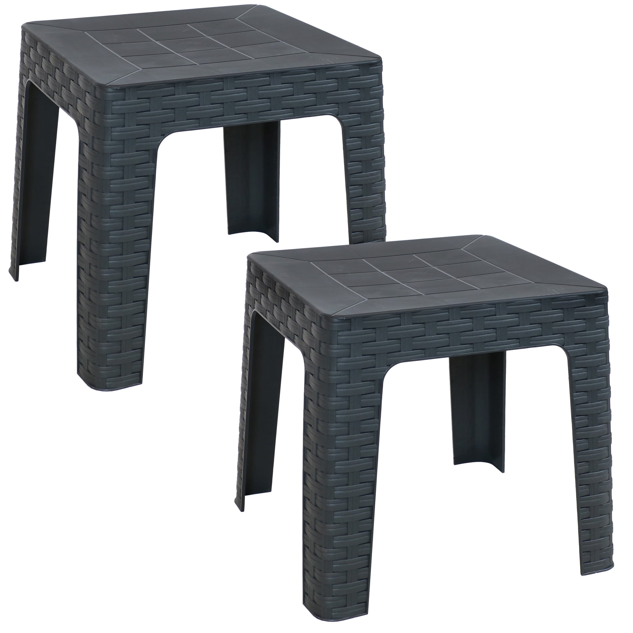 Sunnydaze Outdoor Contemporary Plastic Square End Table, Gray (Set of 2 ...