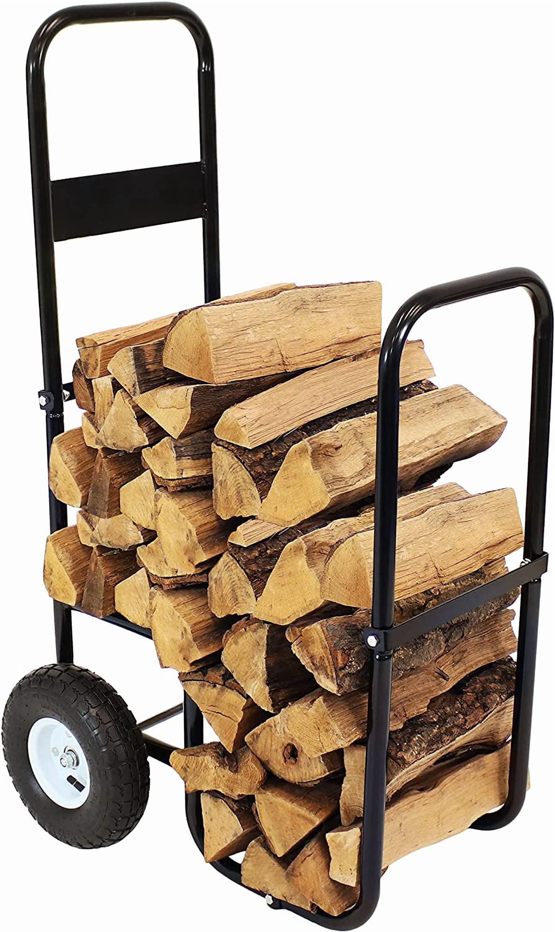 Sunnydaze Outdoor Firewood Carrier Log Dolly with Cover - Wood Cart ...