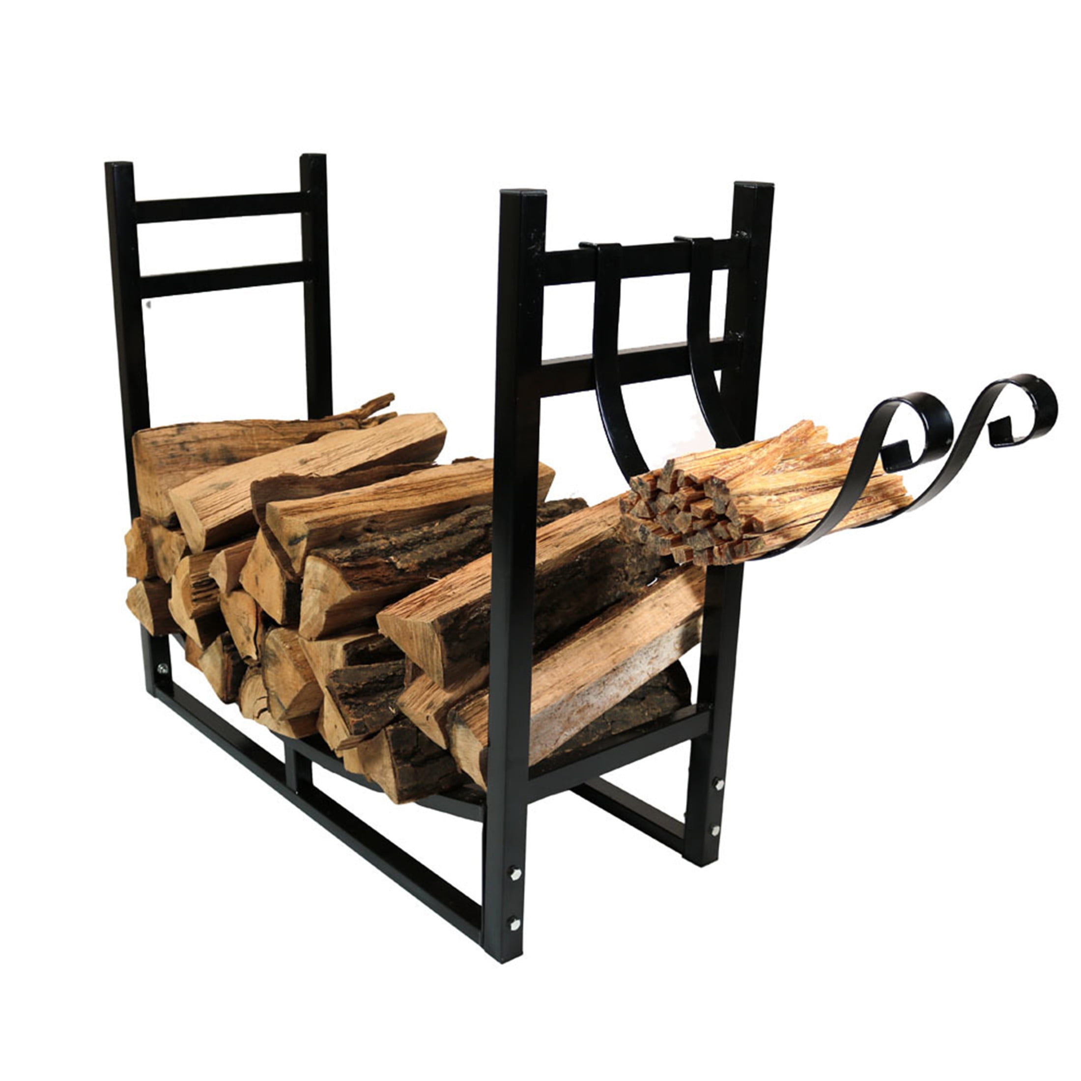 Sunnydaze Outdoor Powder-Coated Steel Firewood Log Rack with Kindling ...