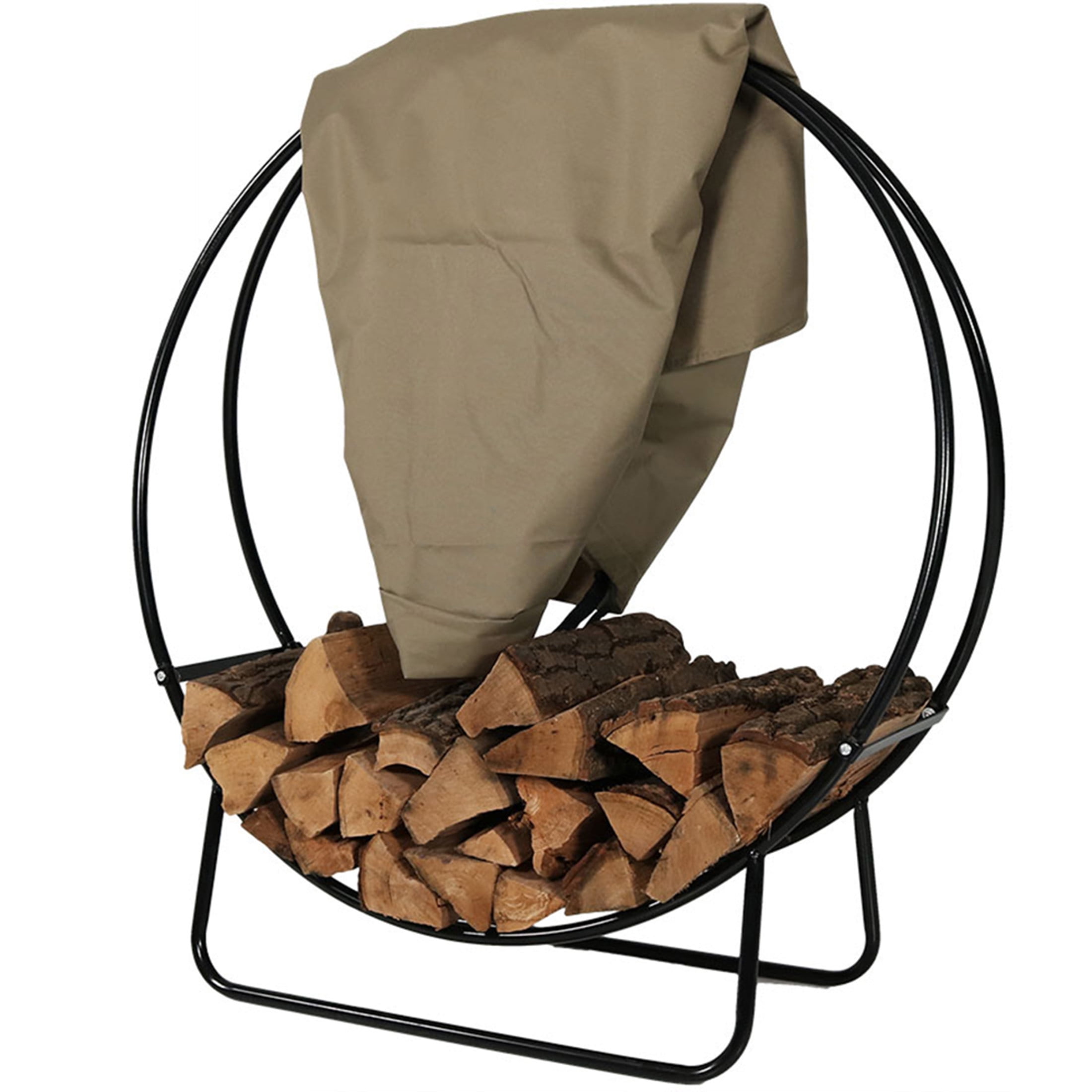 Sunnydaze Outdoor Powder-Coated Steel Hoop Firewood Log Rack with ...