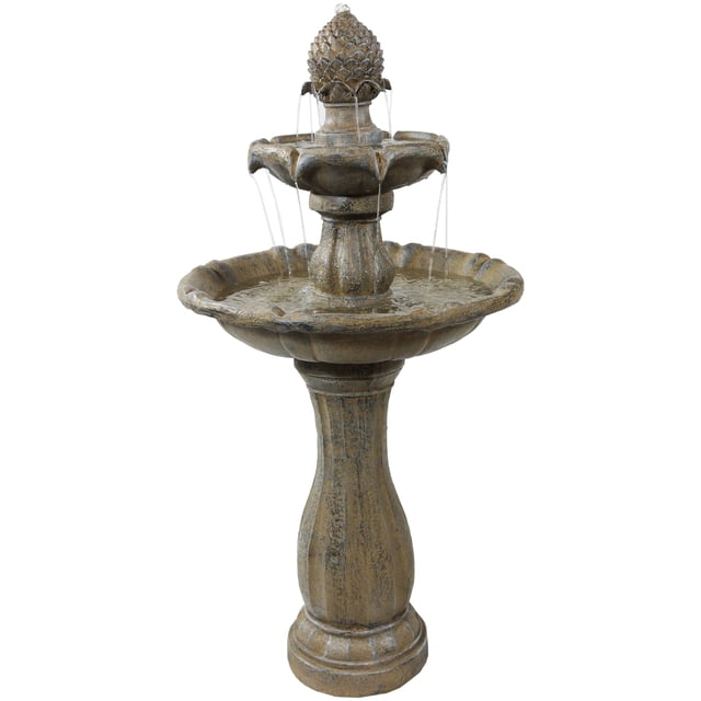 "Sunnydaze Outdoor Solar Powered 2-Tier Pineapple Garden Fountain with ...