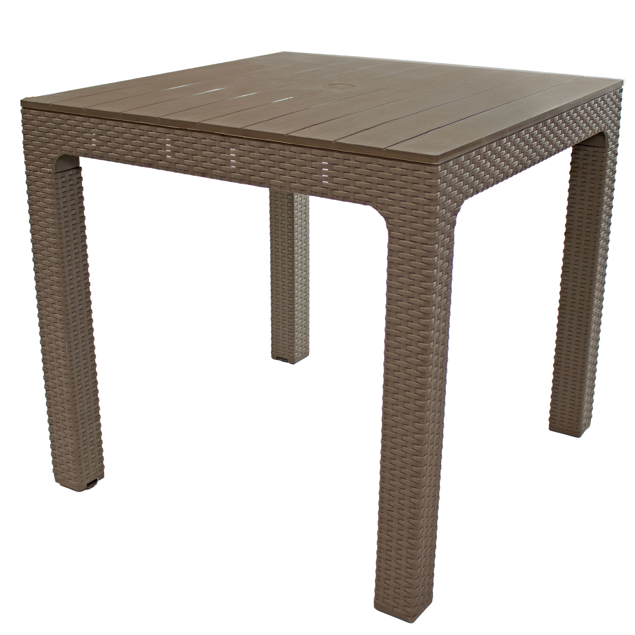 Sunnydaze Plastic Patio Dining Table with Faux Wood Top - Champagne ...