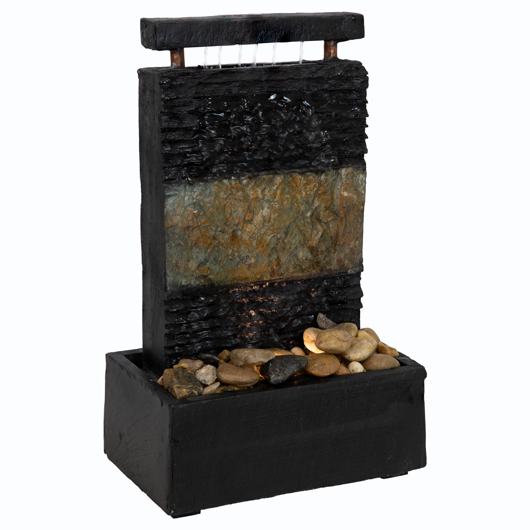 Sunnydaze Rainfall Ridged Slate Indoor Water Fountain with Light - 16 ...