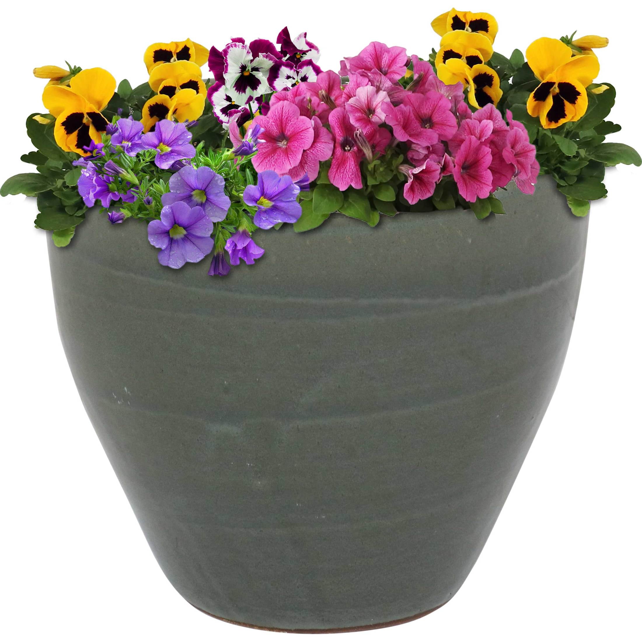 Sunnydaze Resort 13.5" x 13.5" x 12" Round Gray Ceramic Outdoor Planter - Walmart.com