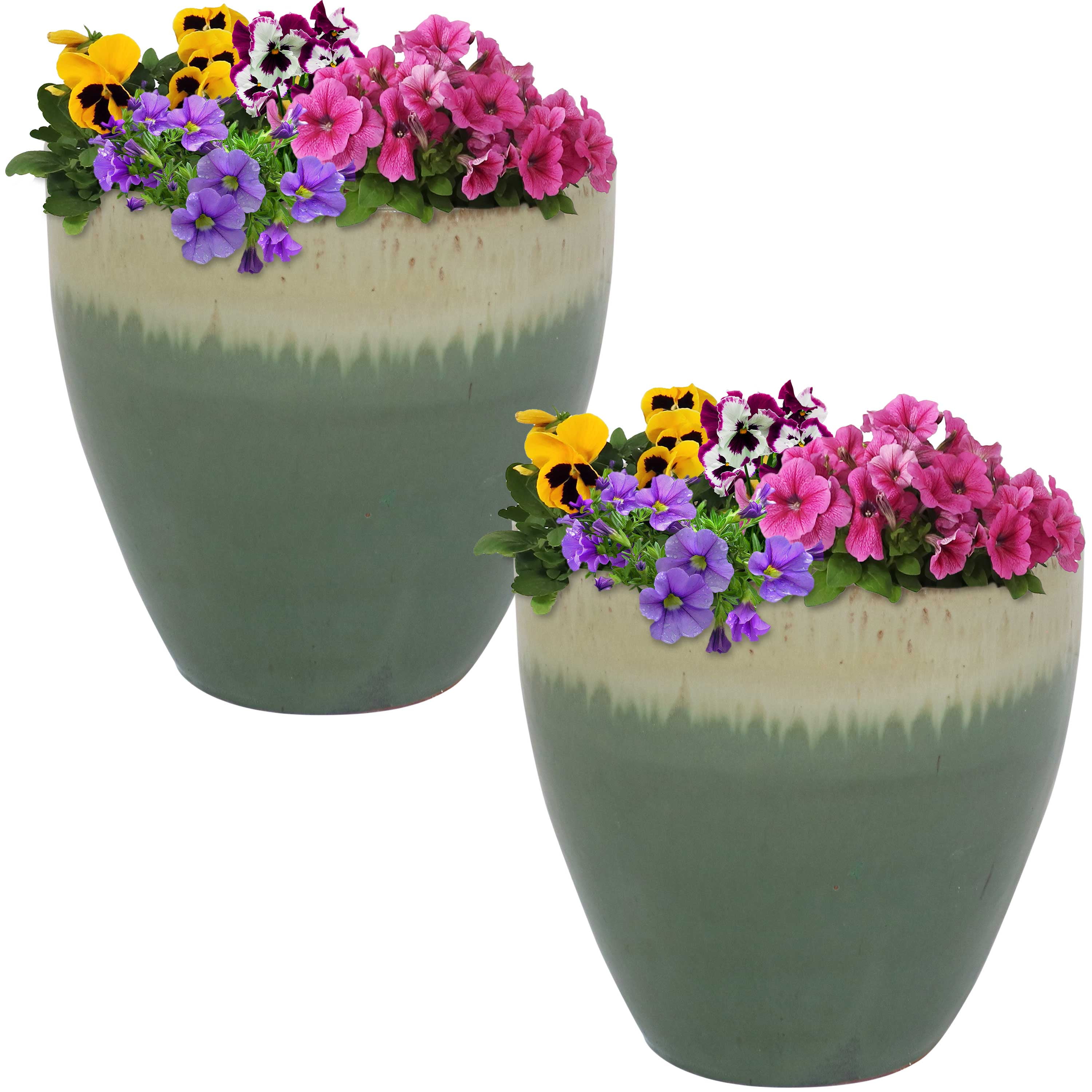 Sunnydaze Resort Ceramic Outdoor Flower Pot Planter - Seafoam - 10" - Set of 2 - Walmart.com