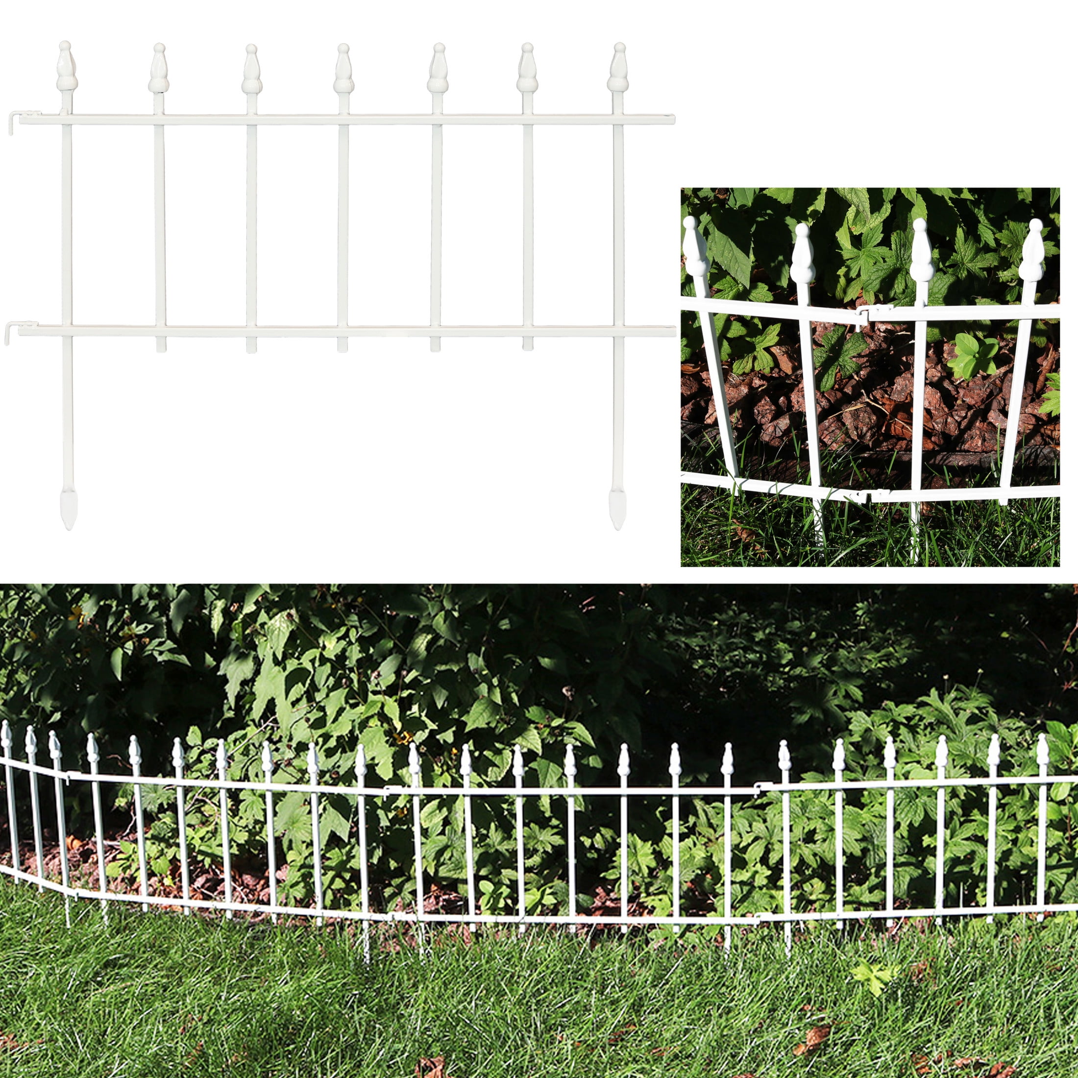 Sunnydaze Roman 18" x 22" White Iron Decorative Garden Fence Panels (20 ...