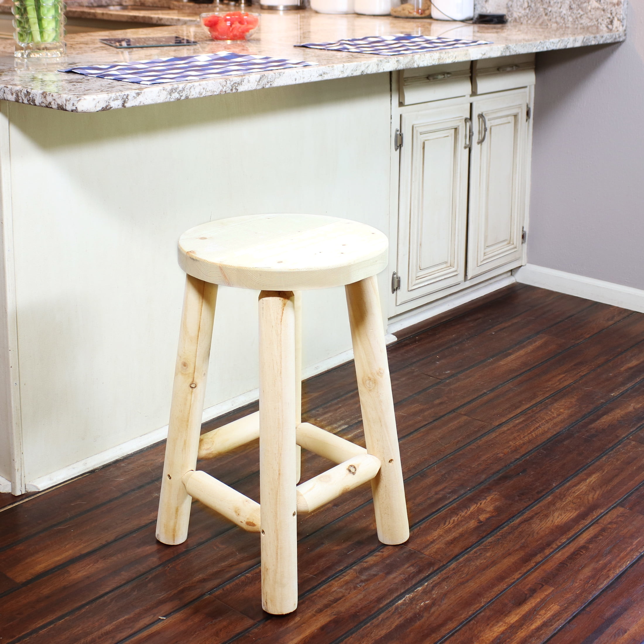 Sunnydaze Round Backless Rustic Log Cabin Style Counter-Height Stool ...