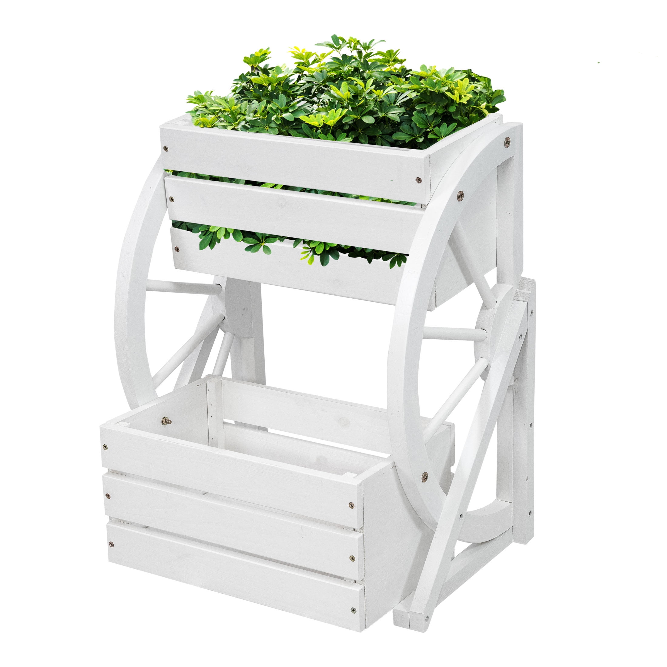 Sunnydaze Rustic Wagon Wheel 19" x 14.75" x 23.5" 2-Tier White Wooden ...