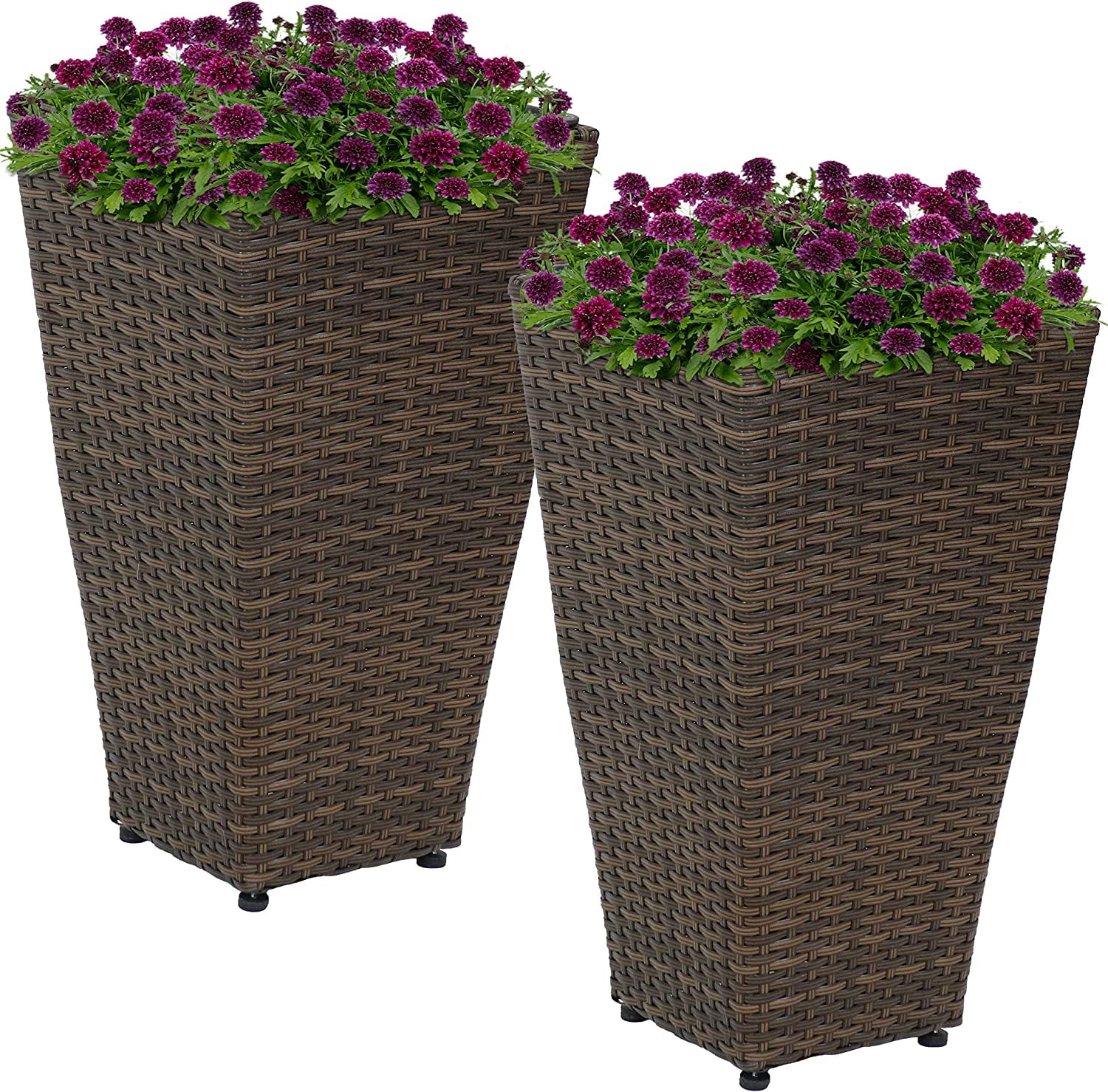 Sunnydaze Set of 2 Square Tall Wicker Planters - Polyrattan Rectangular ...