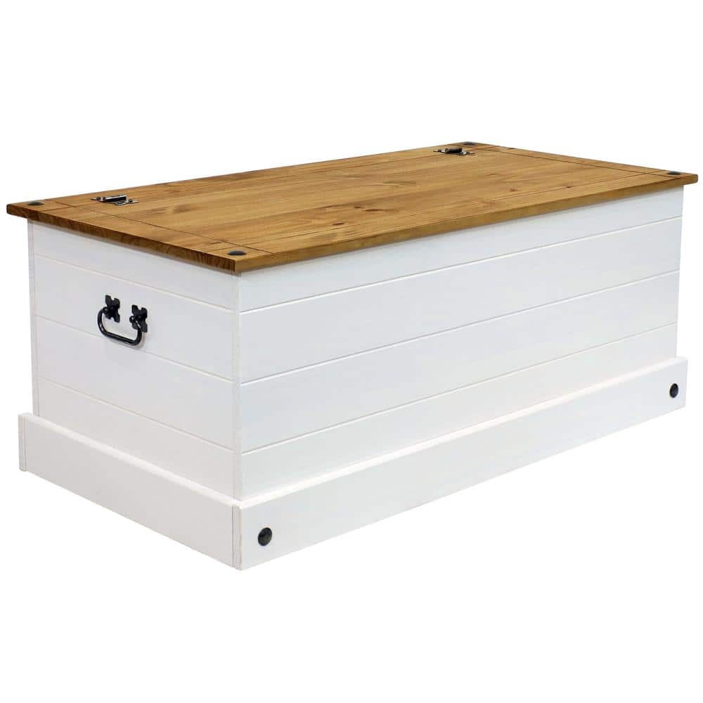 Sunnydaze Solid Pine Double Trunk with Handles - White - 42 in ...