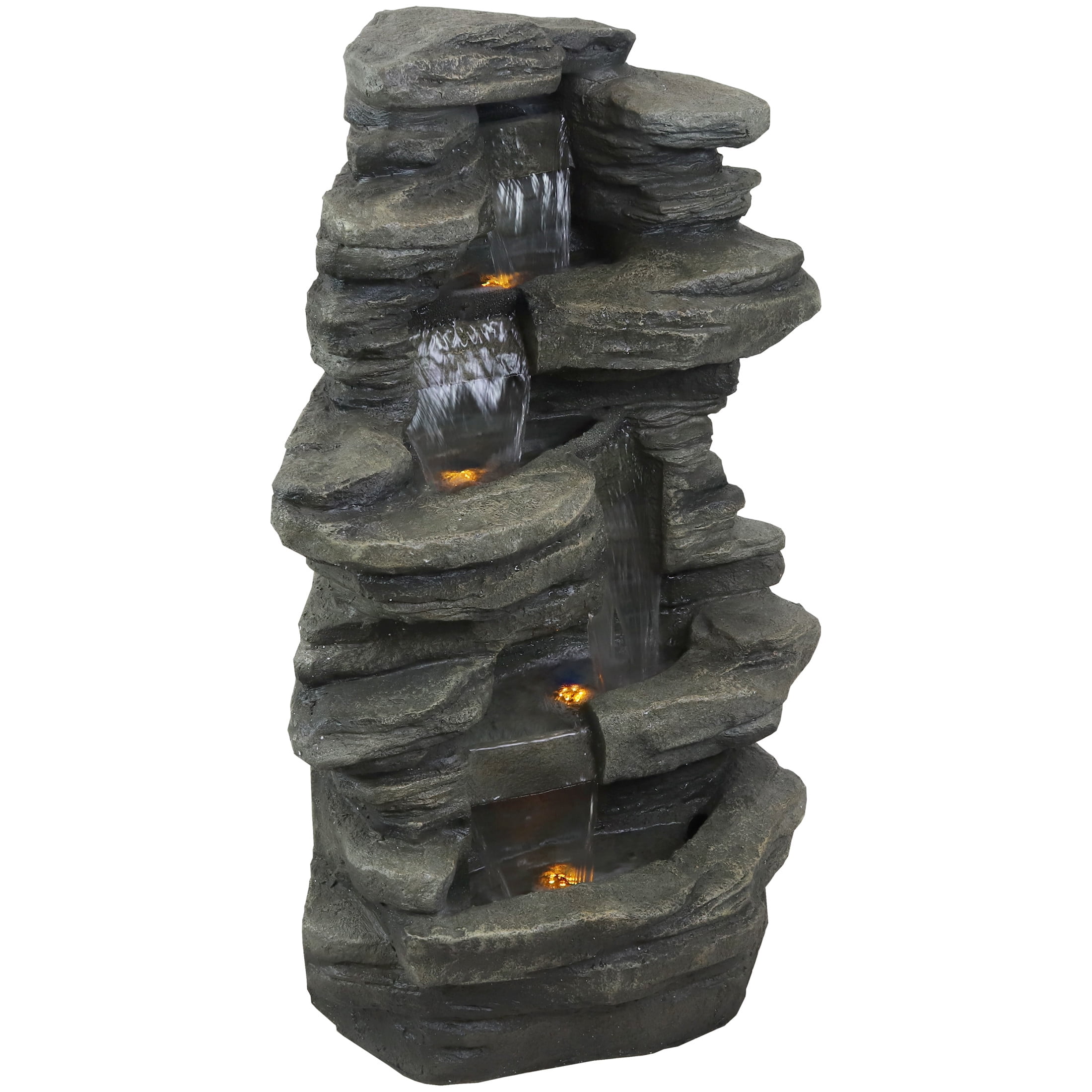 Sunnydaze Stacked Shale Rock Polyresin Outdoor Water Fountain with ...