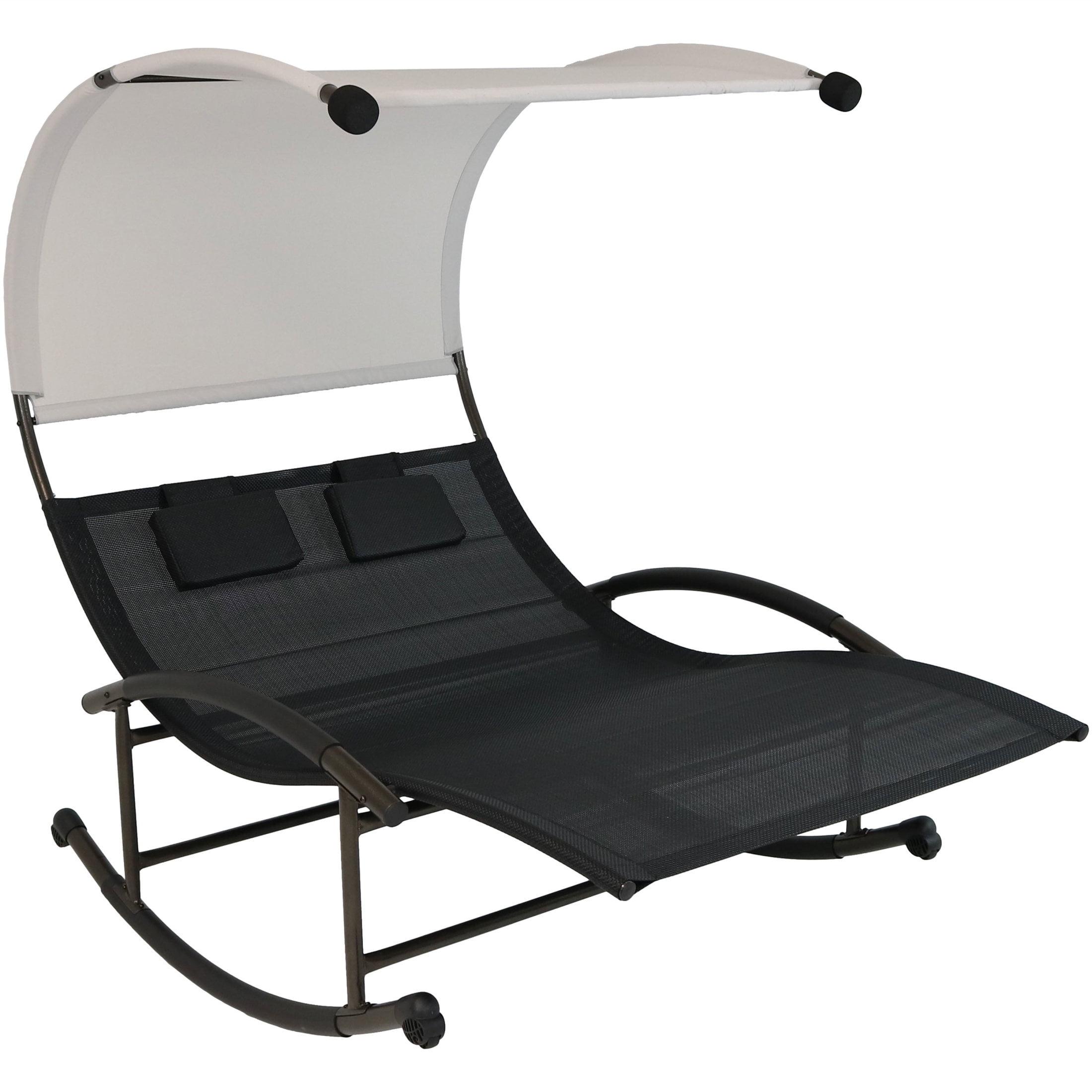 Sunnydaze Steel Outdoor Double Rocking Chaise Lounge with Canopy Shade ...