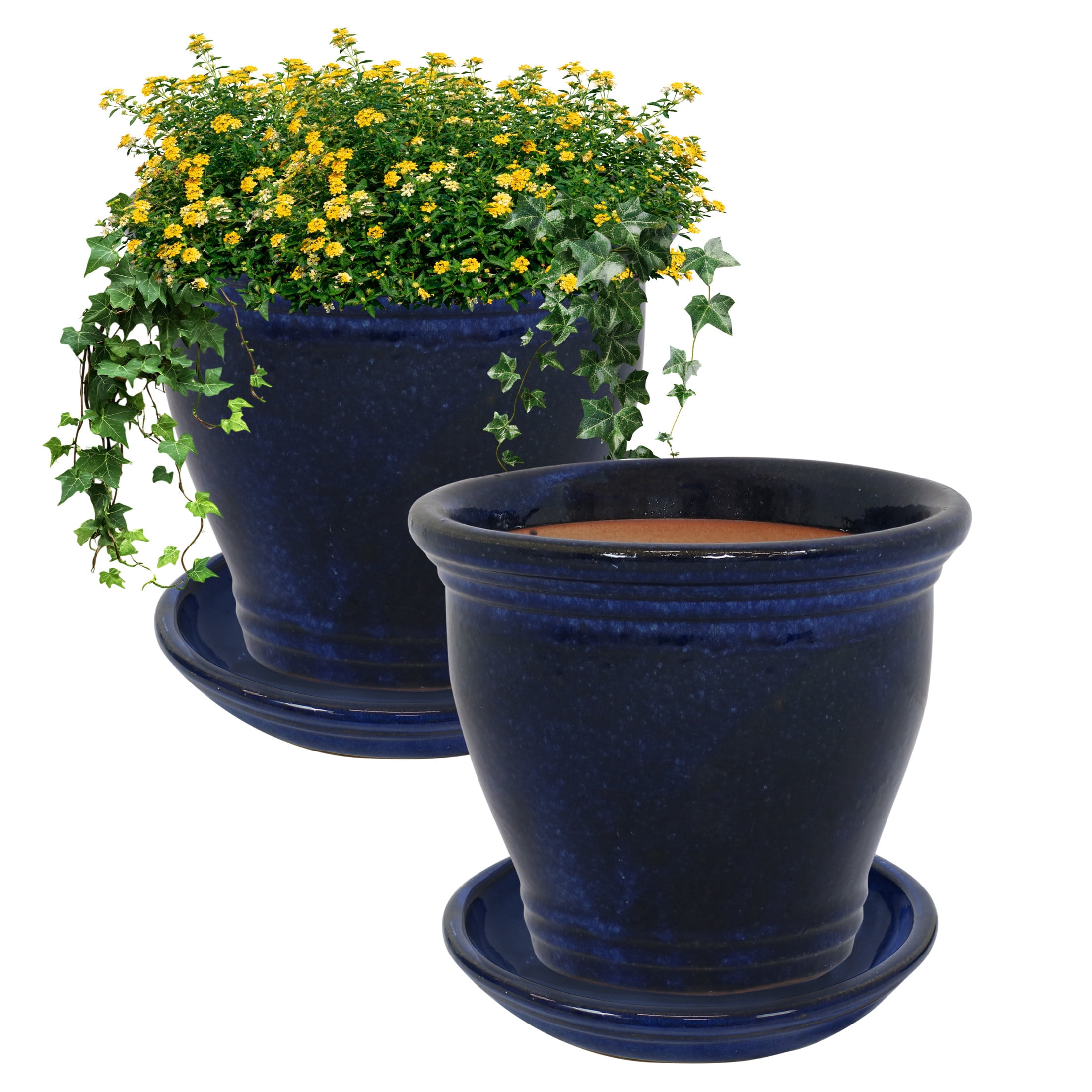 Sunnydaze Studio 11" x 11" x 10" Round Imperial Blue Ceramic Solid ...