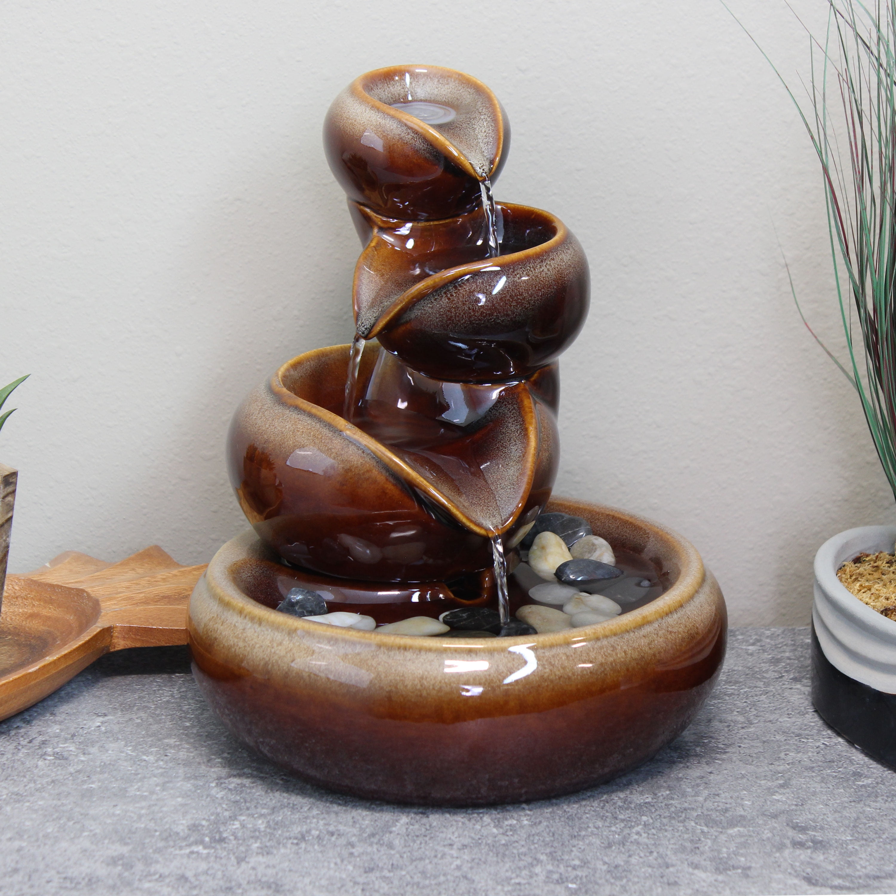 Sunnydaze Tiered Vessels Indoor Ceramic Tabletop Water Fountain - 10 ...