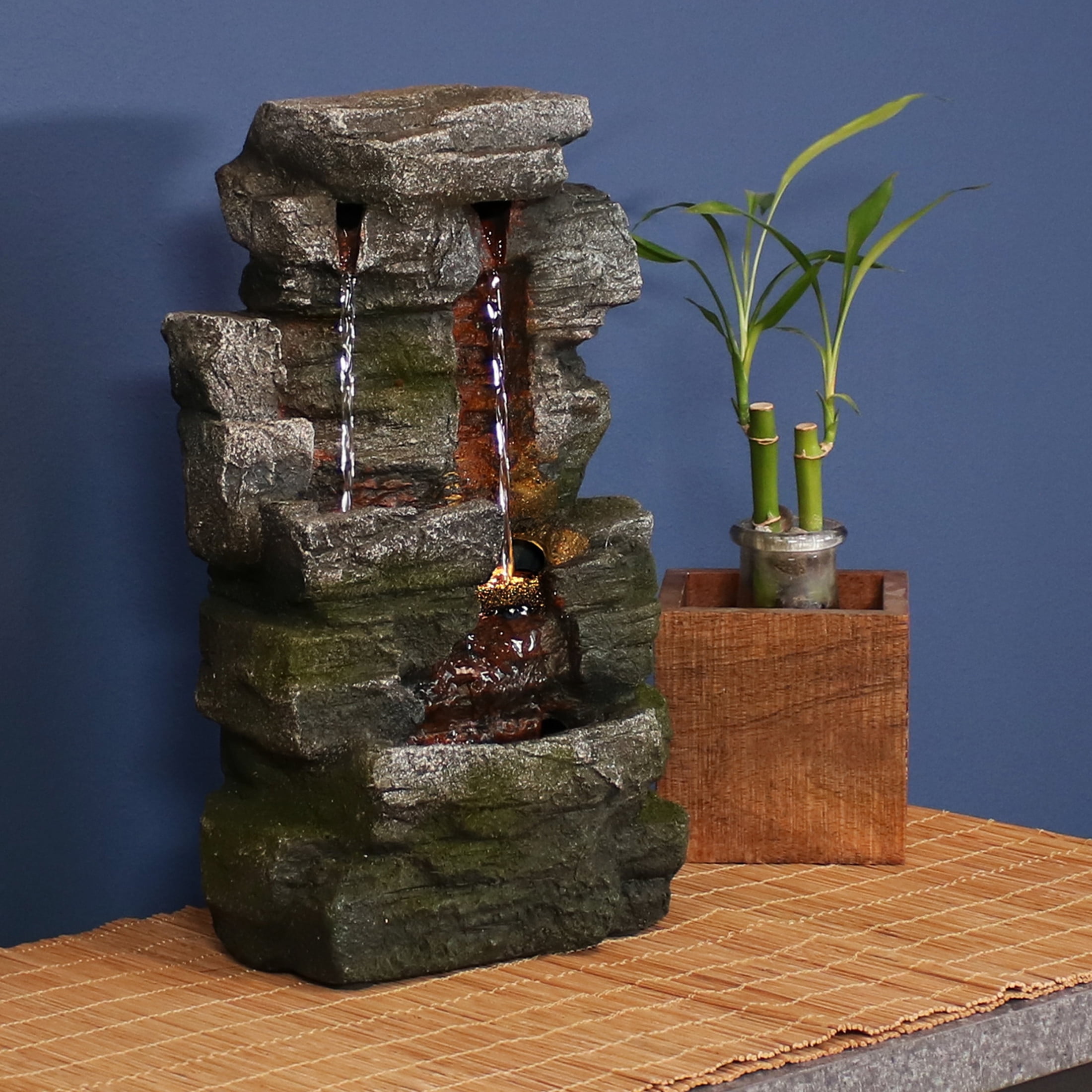 Sunnydaze Small Desktop Rock Waterfall Indoor Tabletop Fountain with ...