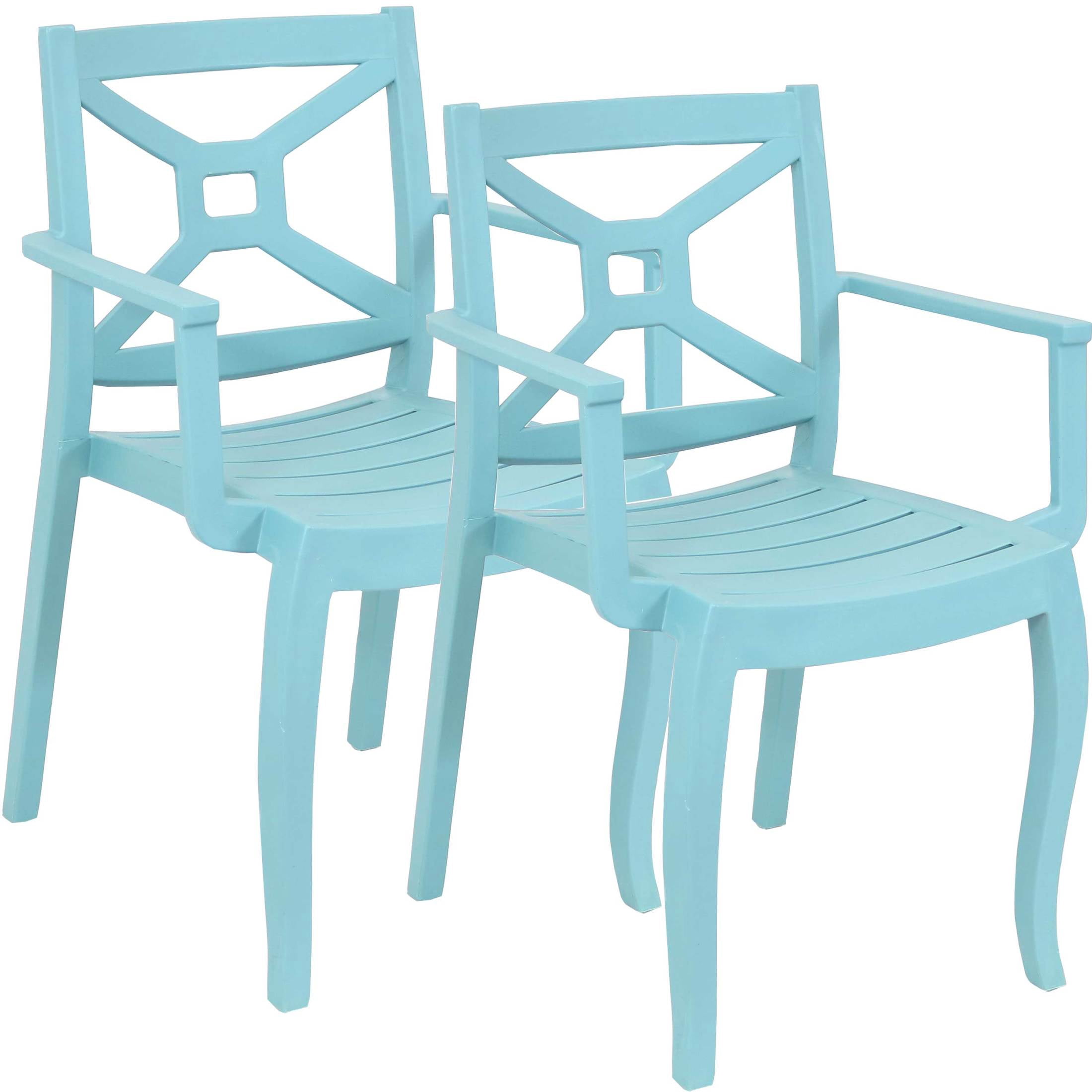 Sunnydaze Stackable Outdoor Dining Armchairs, Set of 2, Blue, Durable ...