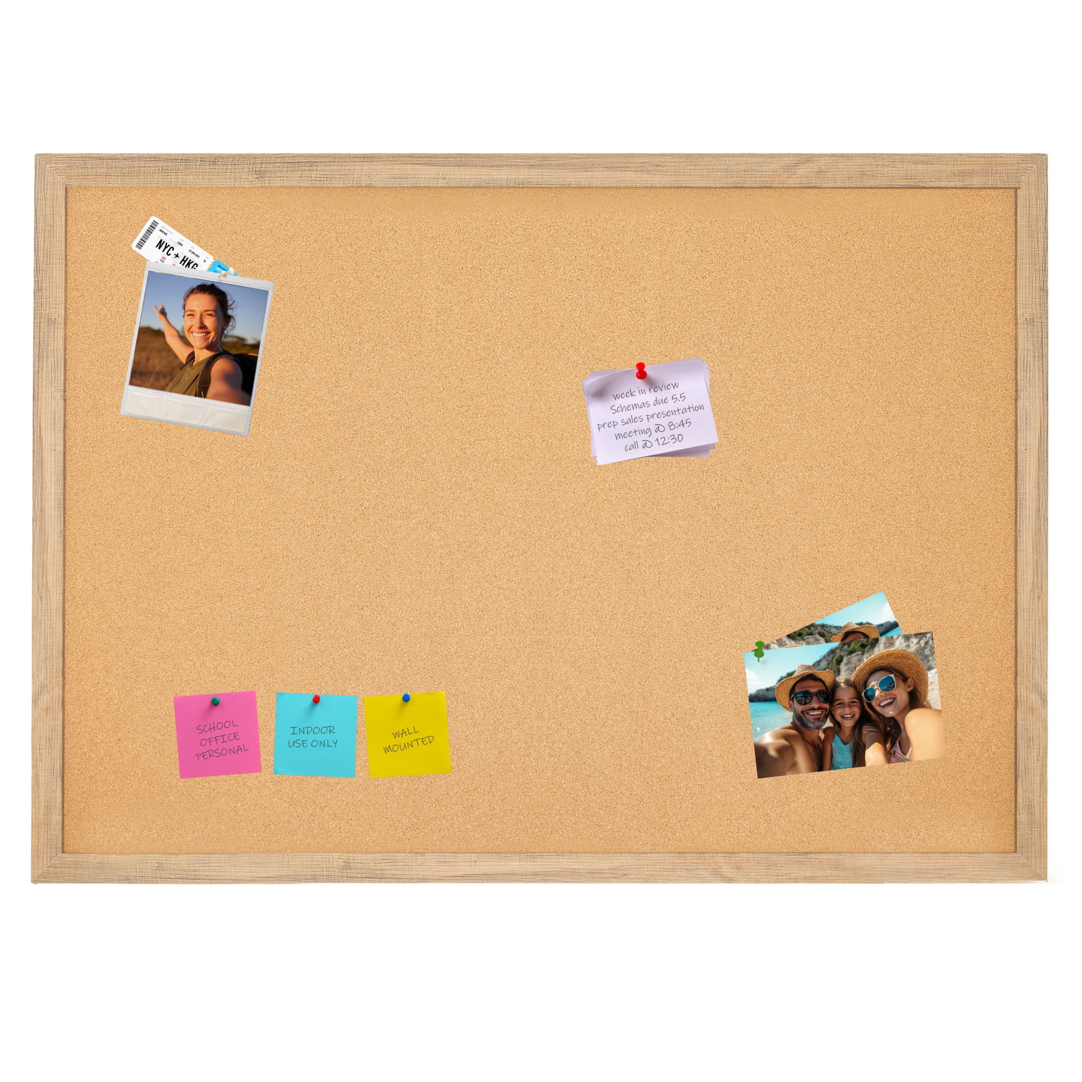 Sunnydaze Wall-Mounted Cork Board, 47.25" x 35.5", with Push Pins ...