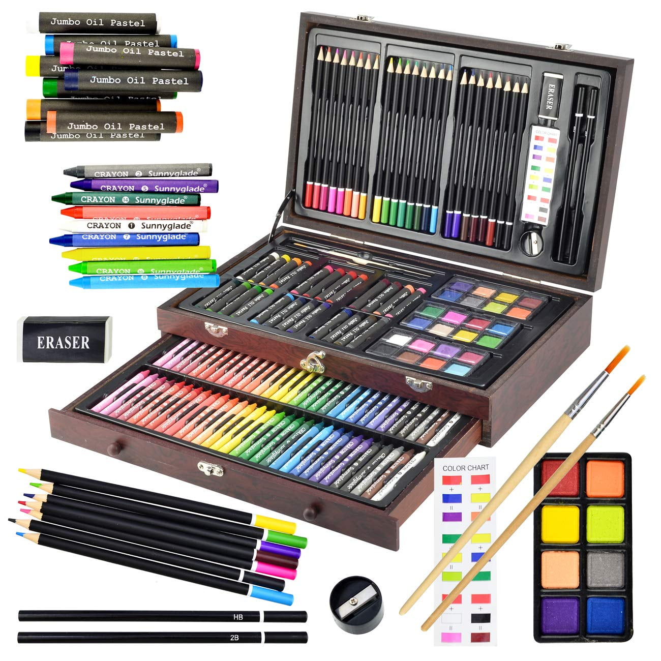 Sunnyglade 145 Piece Deluxe Art Set, AIS1 Wooden Box & Kit with Crayons ...