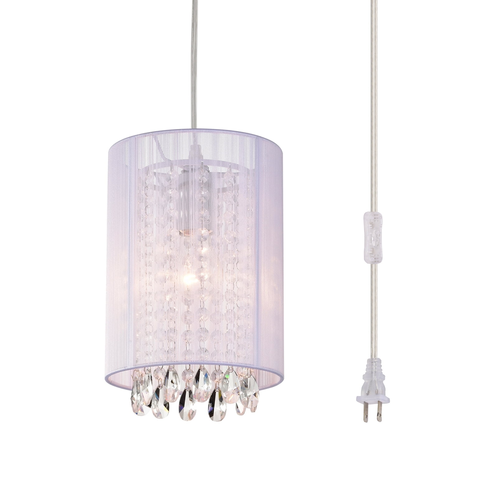 Sunnyin White Cotton Plug In Chandelier 12in Crystal Shade for Room ...