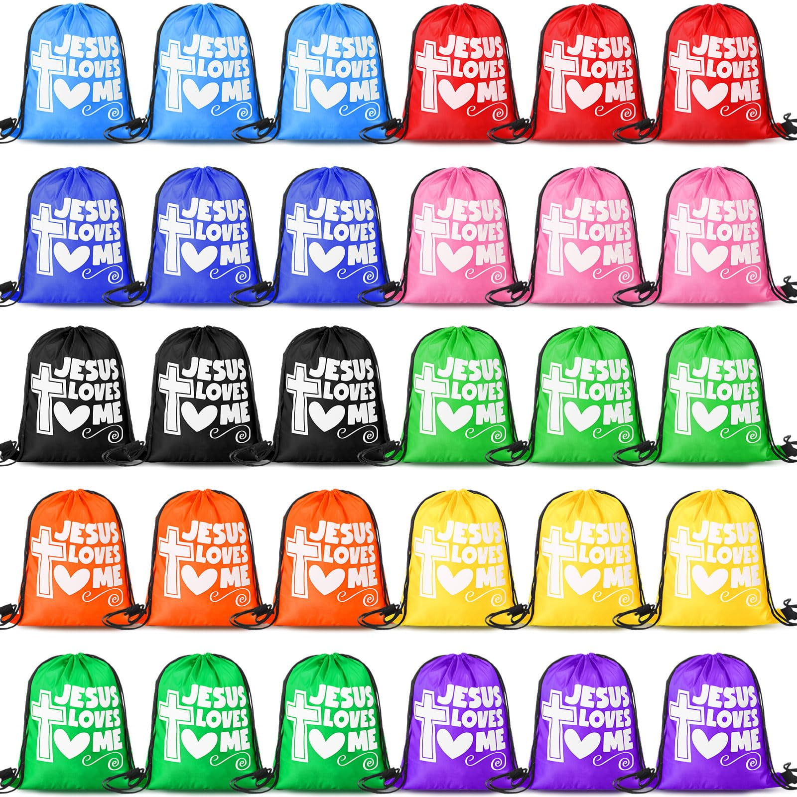 Sunnymove 30 Pcs Jesus Loves Me Drawstring Backpack Bulk Religious ...