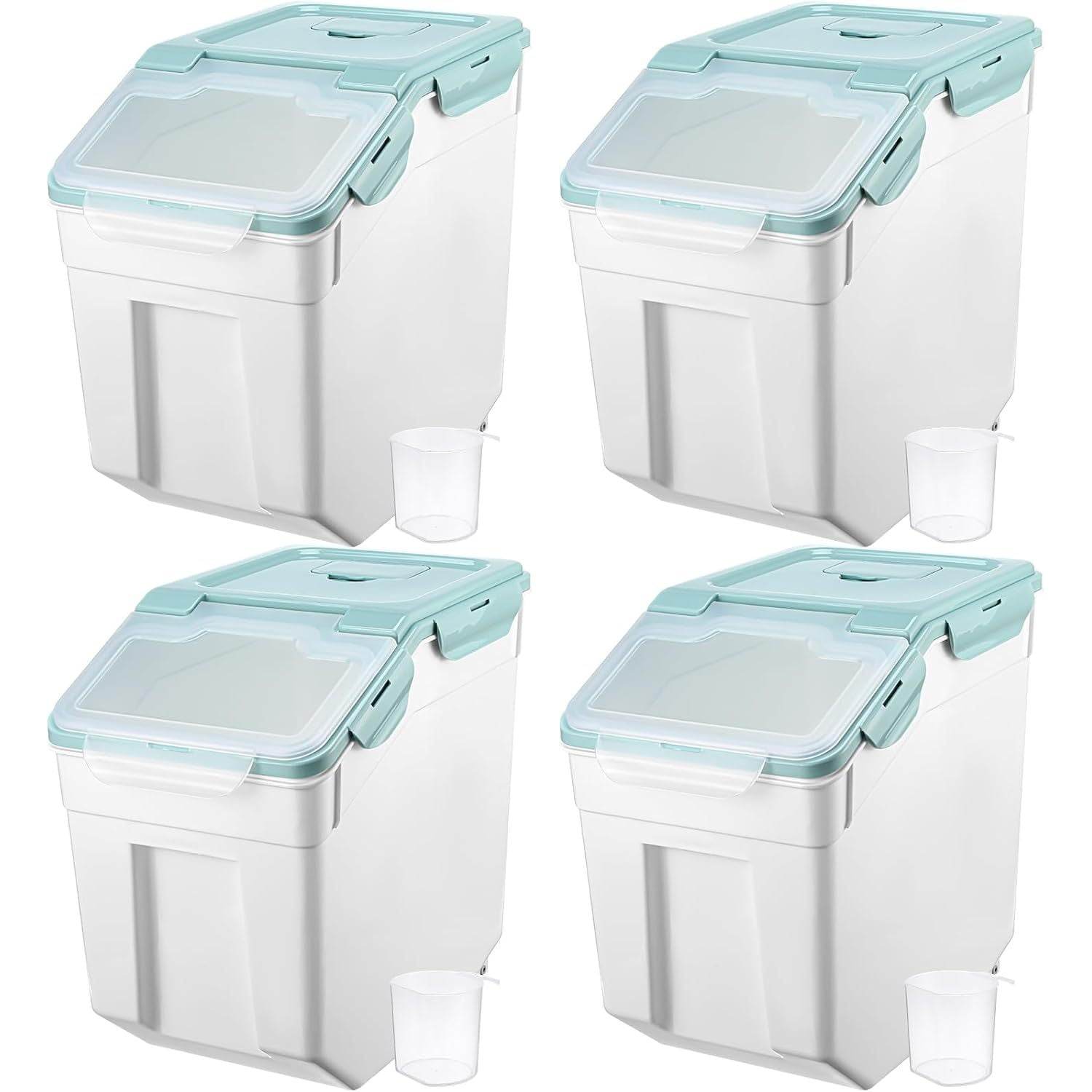 Sunnyray 4 Pcs 55 lbs Grain Rice Storage Container Blue Flour Bin with ...