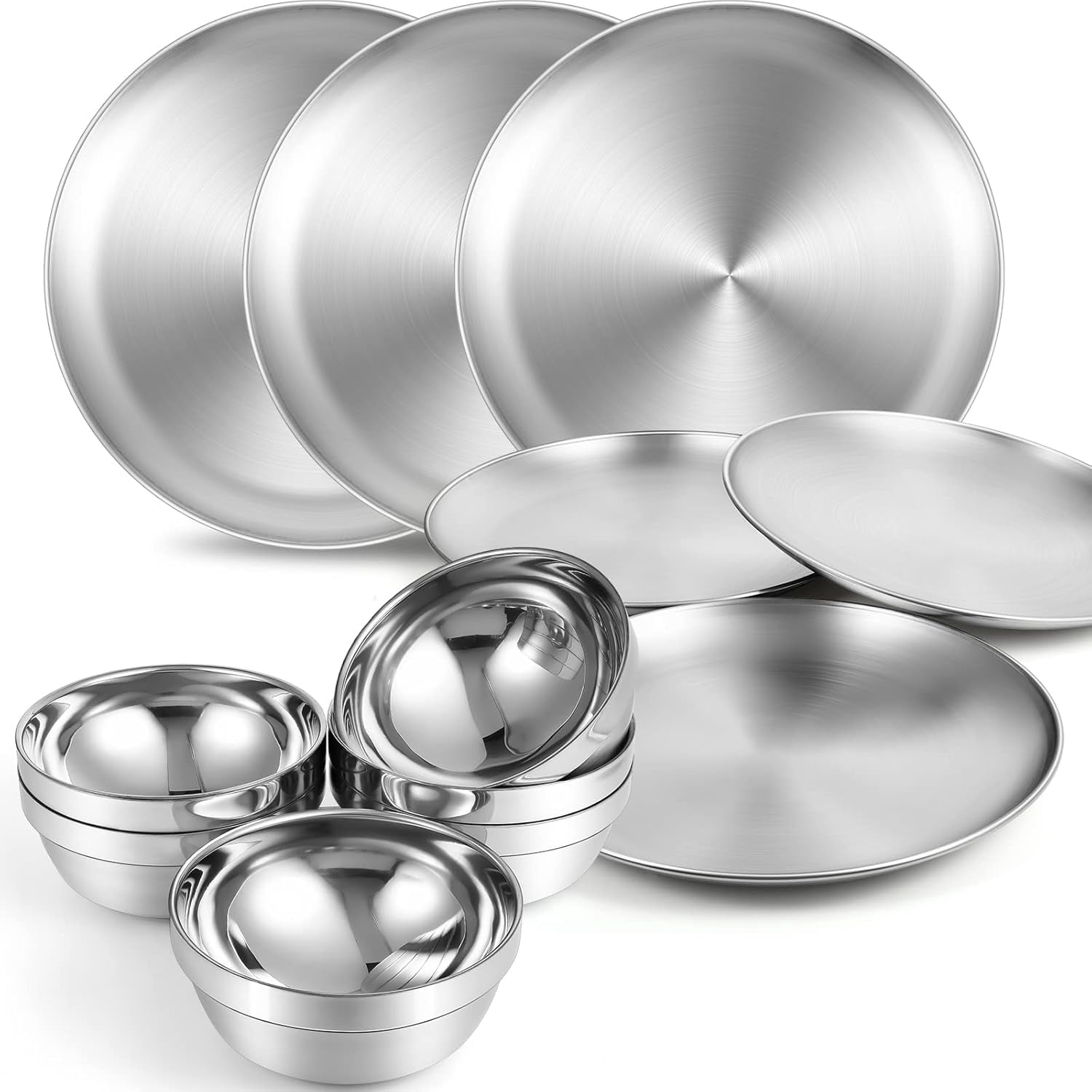 Sunnyray Stainless Steel Plates and Bowls Metal Camping Plates Reusable ...