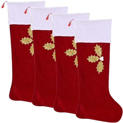 Sunnywood Christmas Stockings Gift Bag Holder Set of 4 Extra Large Red ...