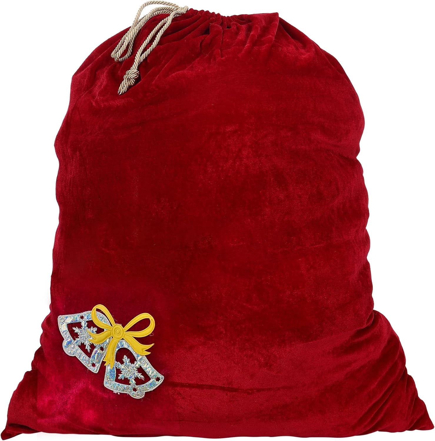 Sunnywood Santa Bag Large Stretchy Velour Sack with Golden Drawstring ...