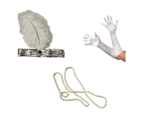 Sunnywood White 1920s Flapper Costume Accessories Set - Feather ...