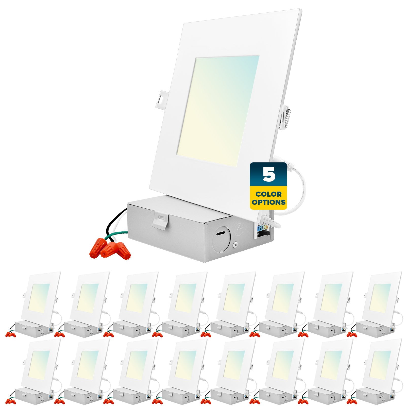Sunperian 16-Pack 6 inch Square Ultra-Thin LED Recessed Light J-Box 5 ...
