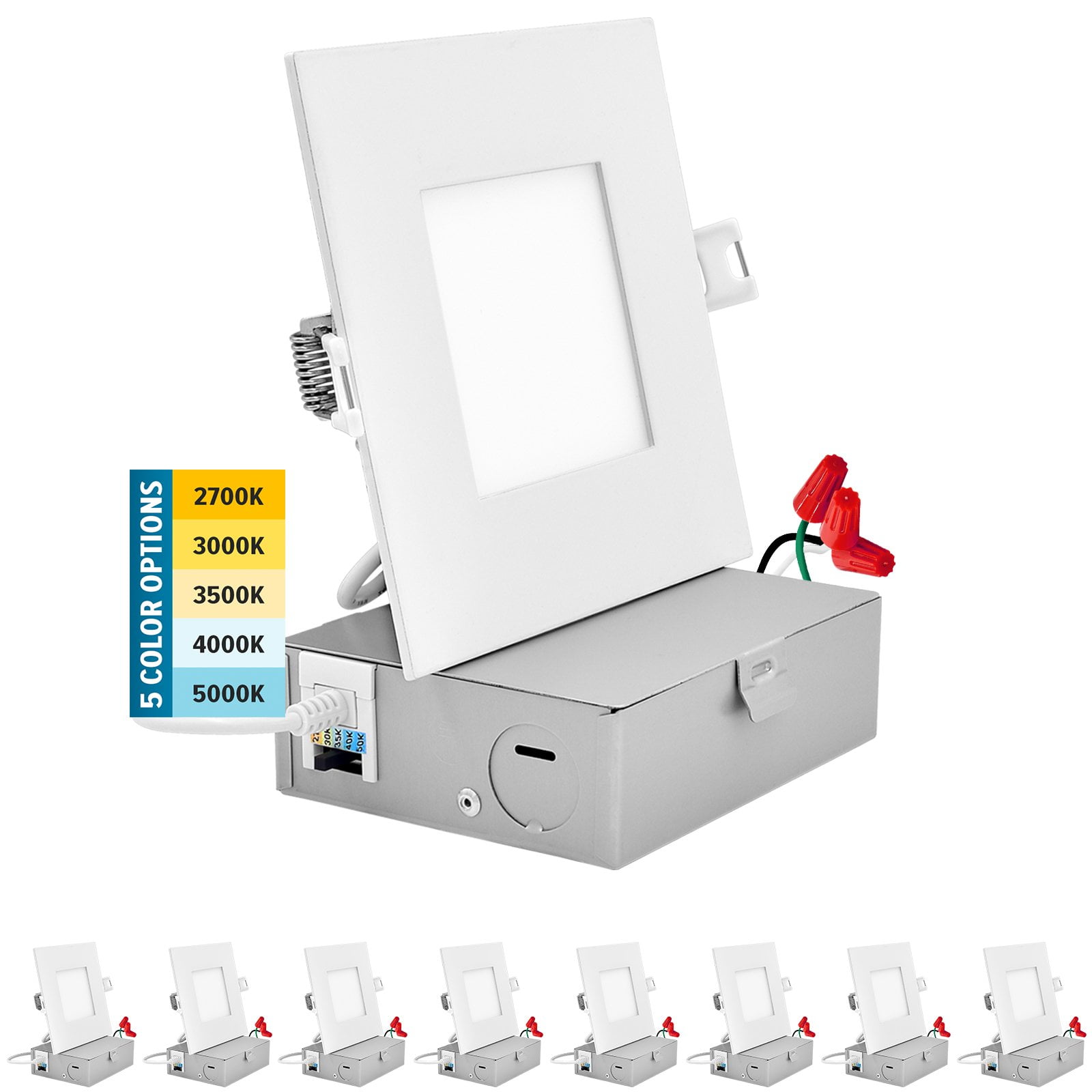 Sunperian 3 inch Square Ultra-Thin LED Recessed Light J-Box 5 Color ...