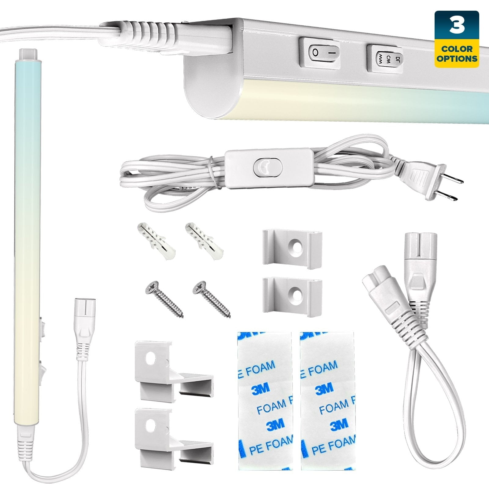 Sunperian LED Under Cabinet Light Kit 21" Plug In Linkable 3 Color ...