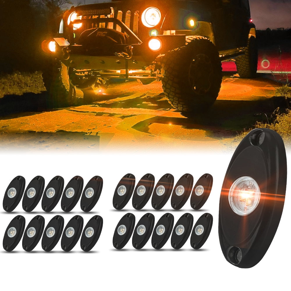 Sunpie 20 Pods Monochromatic Amber LED Rock Lights for Off Road Truck ...