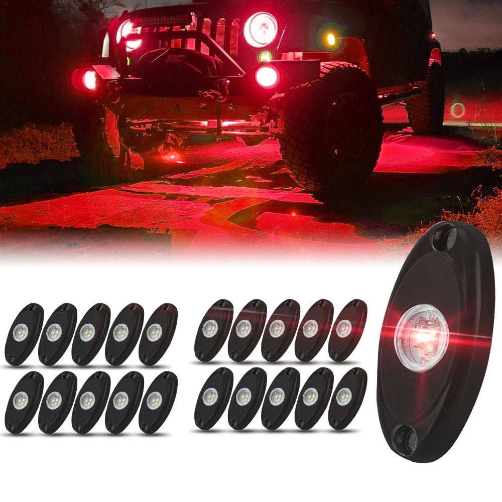 Sunpie 20 Pods Monochromatic Red LED Rock Lights for Off Road Truck RZR ...