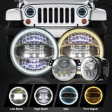 Sunpie 7" LED Headlights Halo White DRL & Amber Turn Signal + 4" Fog ...