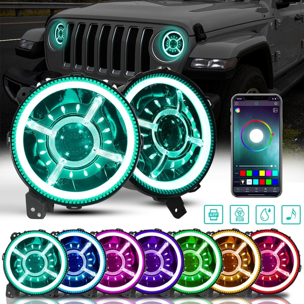 Sunpie 9 Inch RGB Halo DRL LED Headlights for 2018-2024 Jeep Wrangler ...