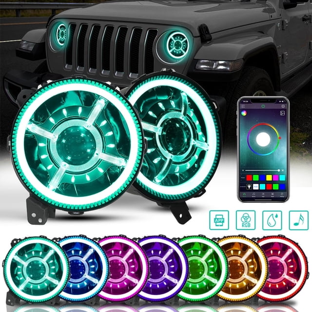 Sunpie 9 Inch RGB Halo DRL LED Headlights for 2018-2024 Jeep Wrangler ...