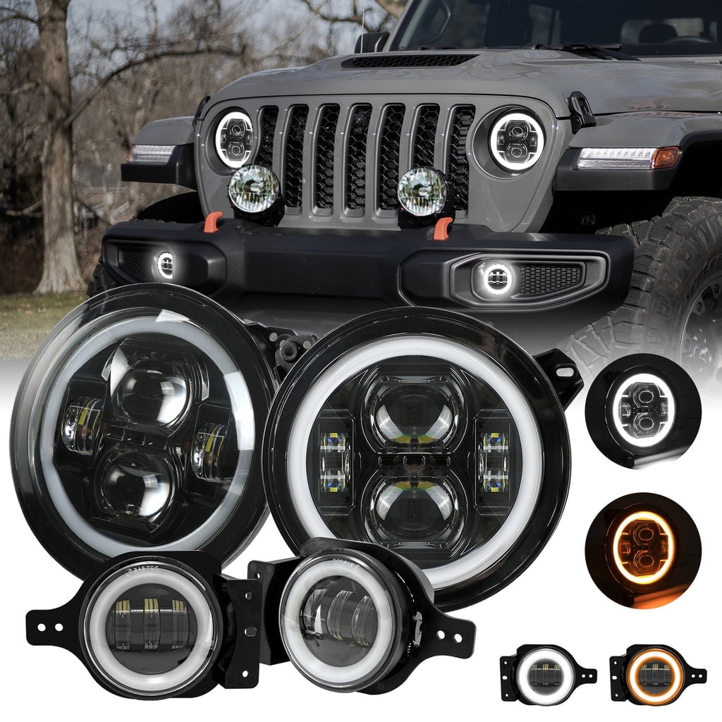 Sunpie 9" LED Headlights & 4" LED Fog Lights with DRL & Amber Turn ...