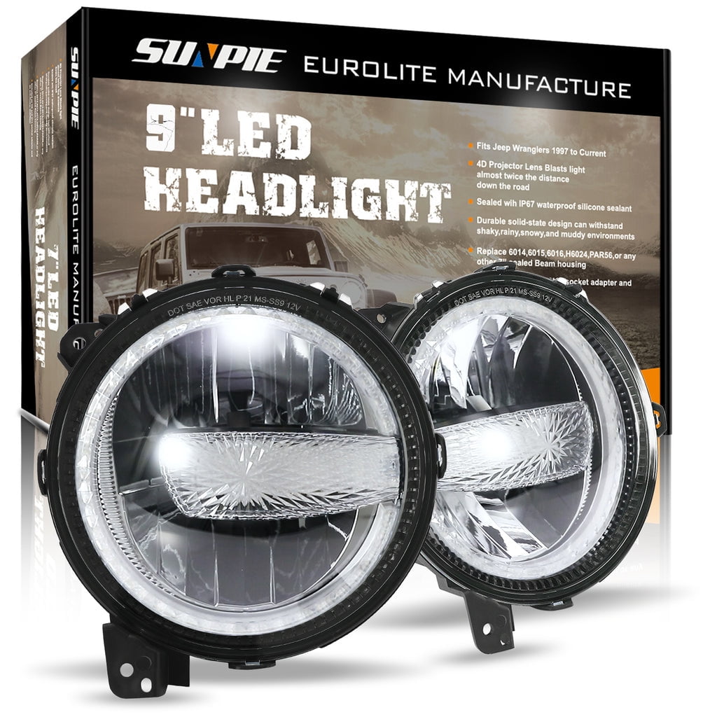 Sunpie 9 inch DOT White Halo DRL LED Headlights For 2018-2023 Jeep ...