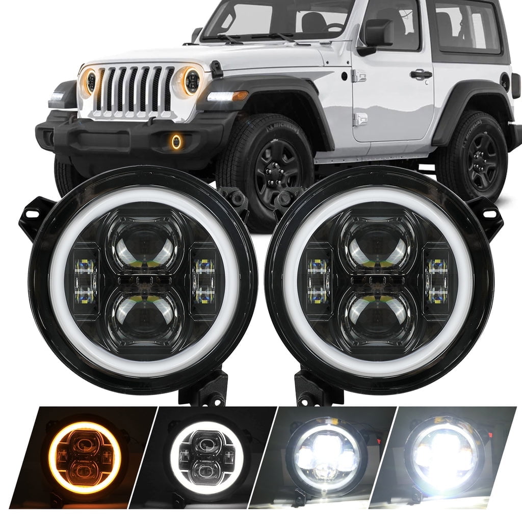 Sunpie 9 inch LED Headlights with DRL & Amber Turn Signal for Jeep ...