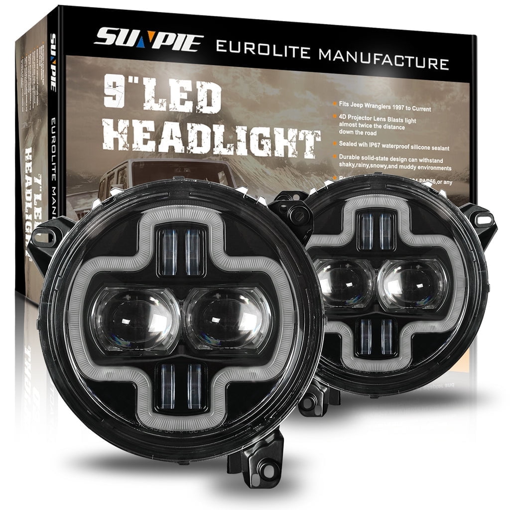 Sunpie Jeep LED Headlights 9 inch Halo DRL LED Headlights for 2018-2025 ...