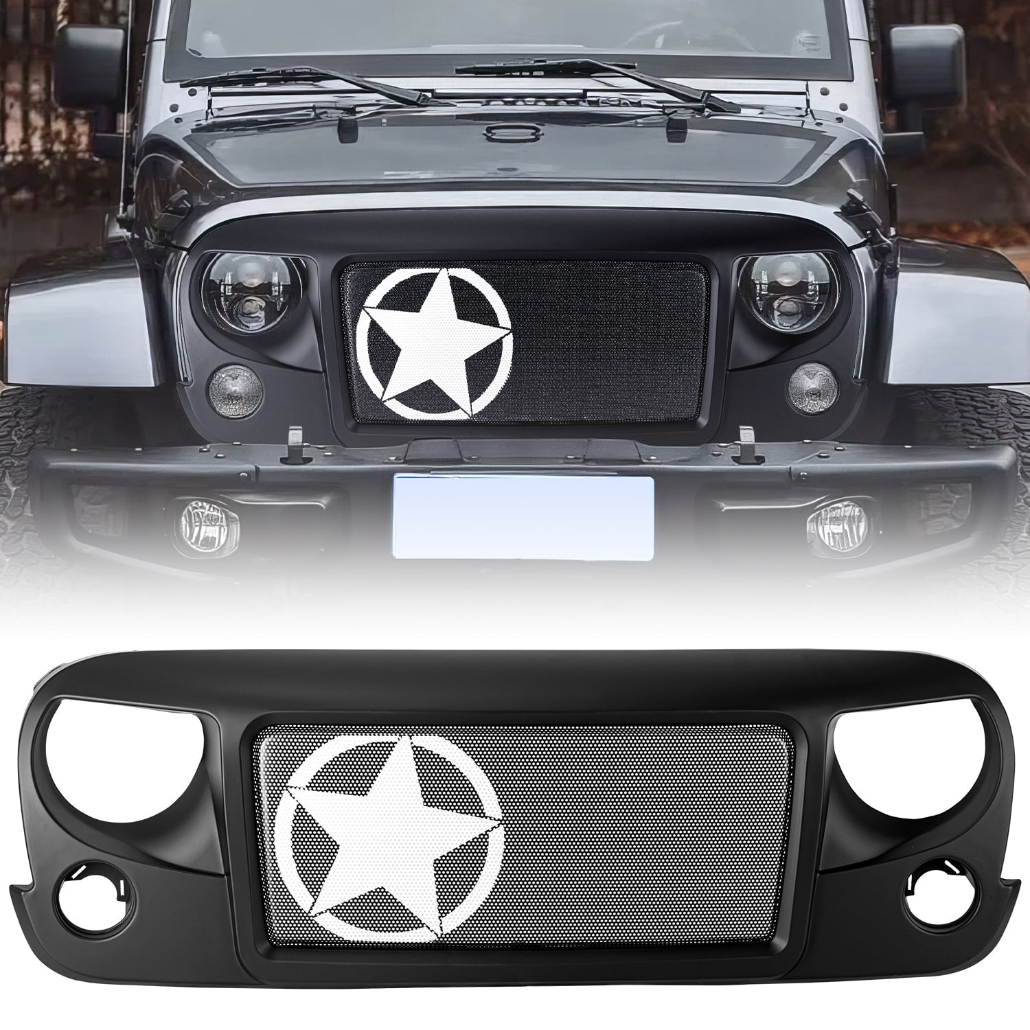 Sunpie Jeep Wrangler JK/JKU Black ABS Avenger Grille - Walmart.com