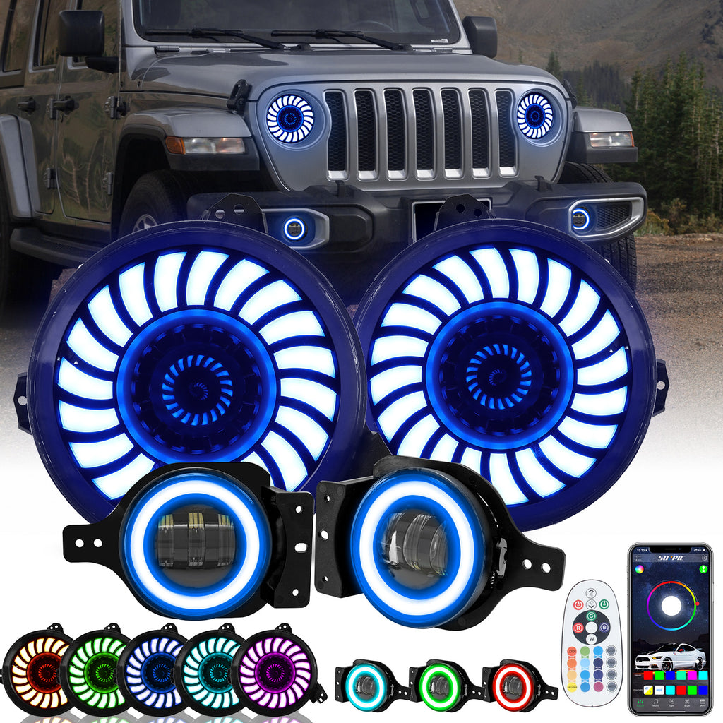 Sunpie Jeep LED Headlights 9 inch Halo DRL LED Headlights for 2018-2024 ...