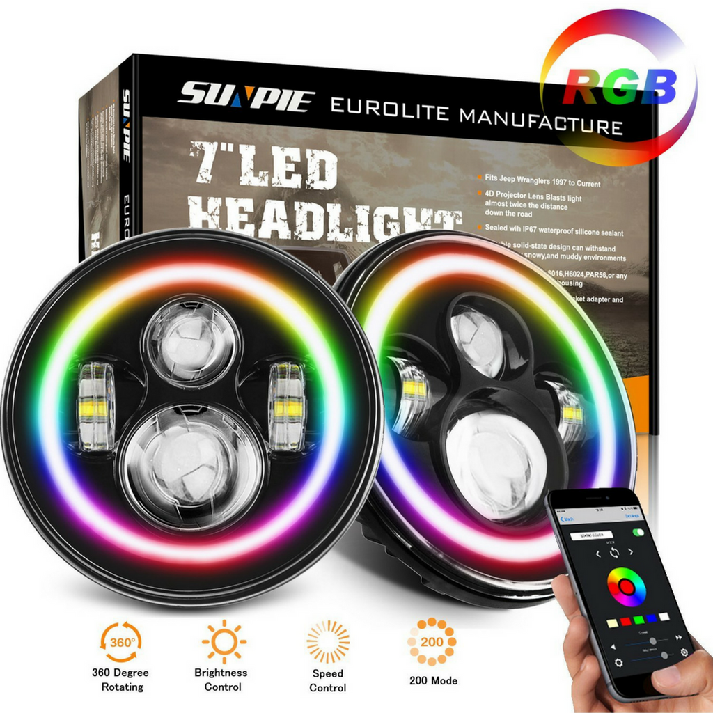 Sunpie Rotating Series 7" Multi-color RGB Halo LED Headlights for 1976 ...