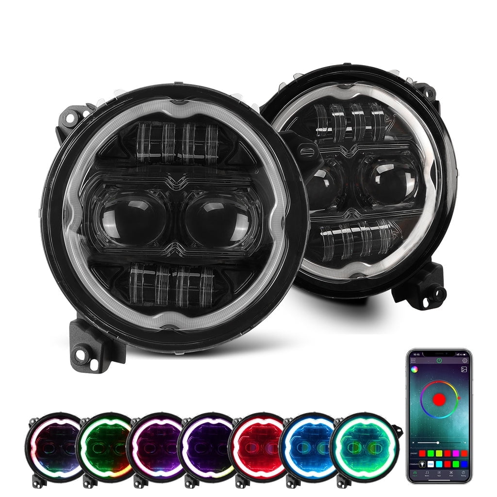 Sunpie Rotating Series 9 inch RGB Halo Headlights with DRL & Turn ...