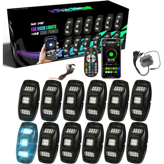 Sunpie Triple Luminous Zone Wide Angle 12PCS RGBW LED Rock Lights ...