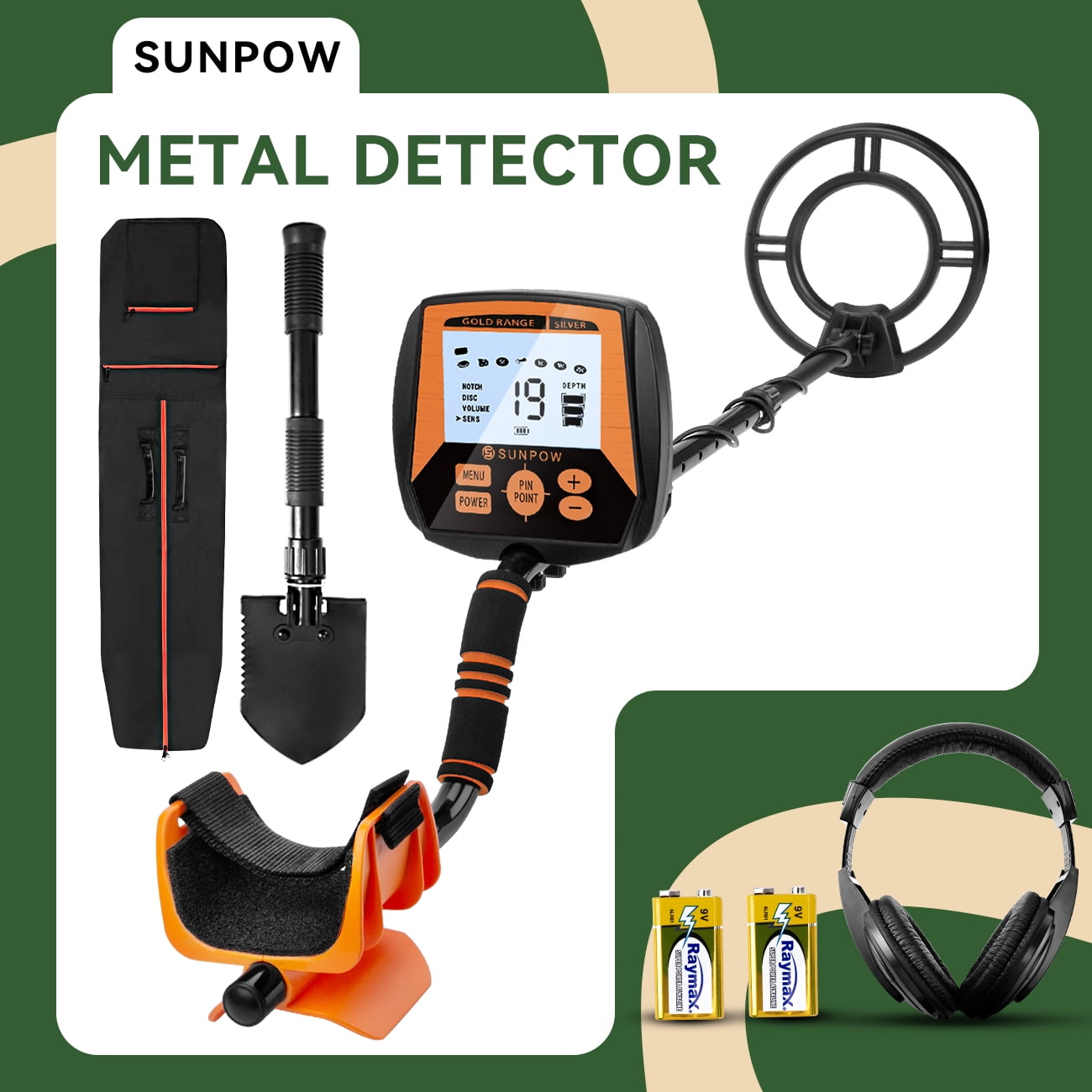 Sunpow OT-MD04 Orange/Black Adjustable Waterproof Metal Detector with ...